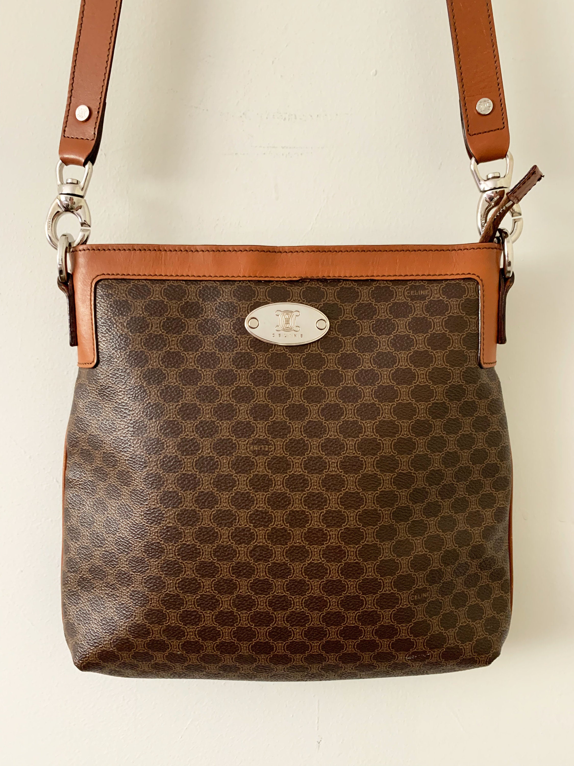 Vintage Early 2000s Authentic Celine Macadam Crossbody Bag Leather Trim ...