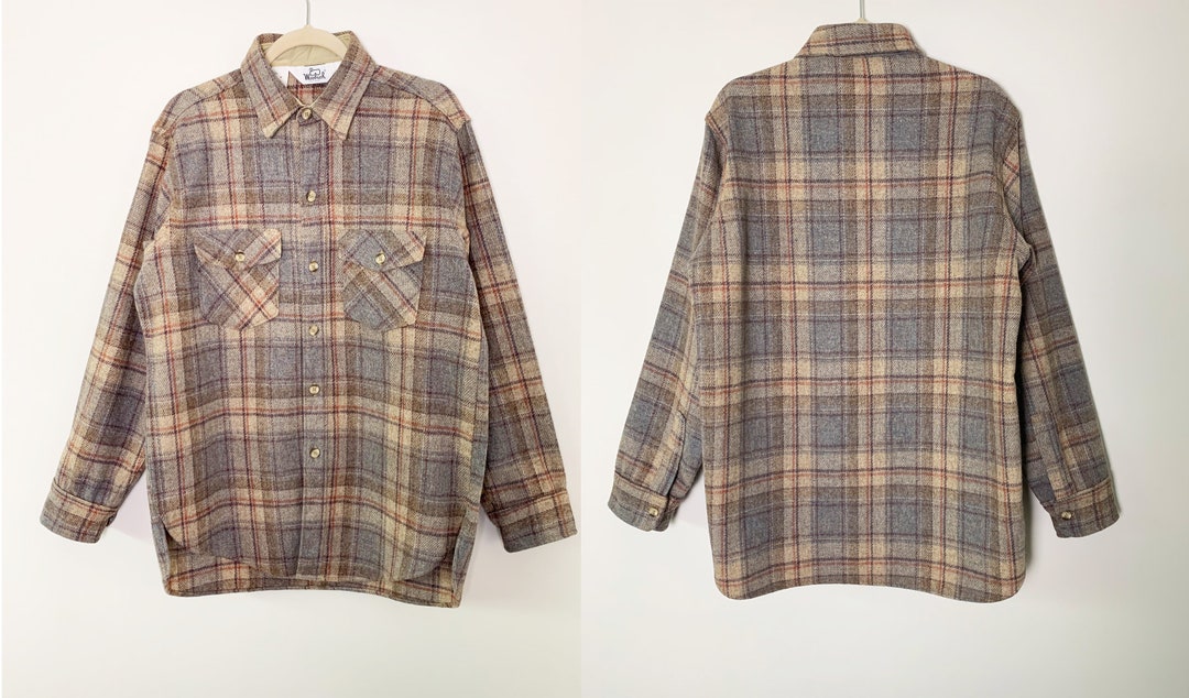Vintage 60s Woolrich Earth Tone Plaid Flannel Button Down Shirt Made in ...