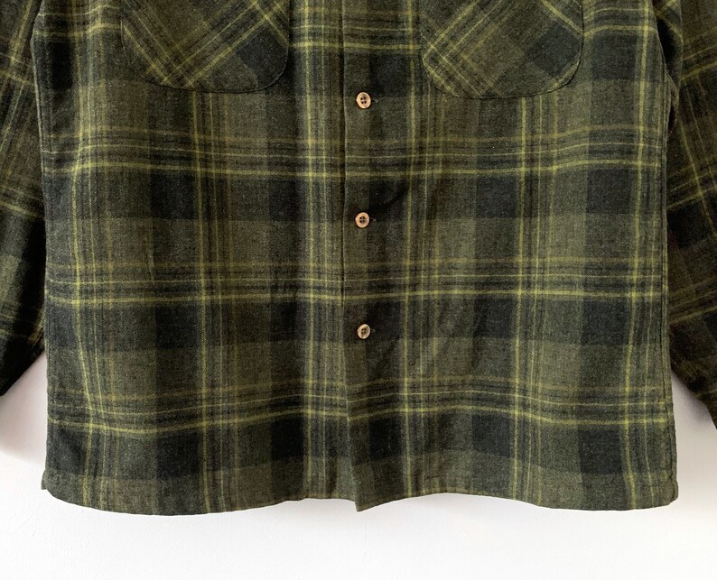 Vintage 60s Pendleton Wool Forest Green Earthtone Plaid Button Down Shirt Made in USA - Etsy