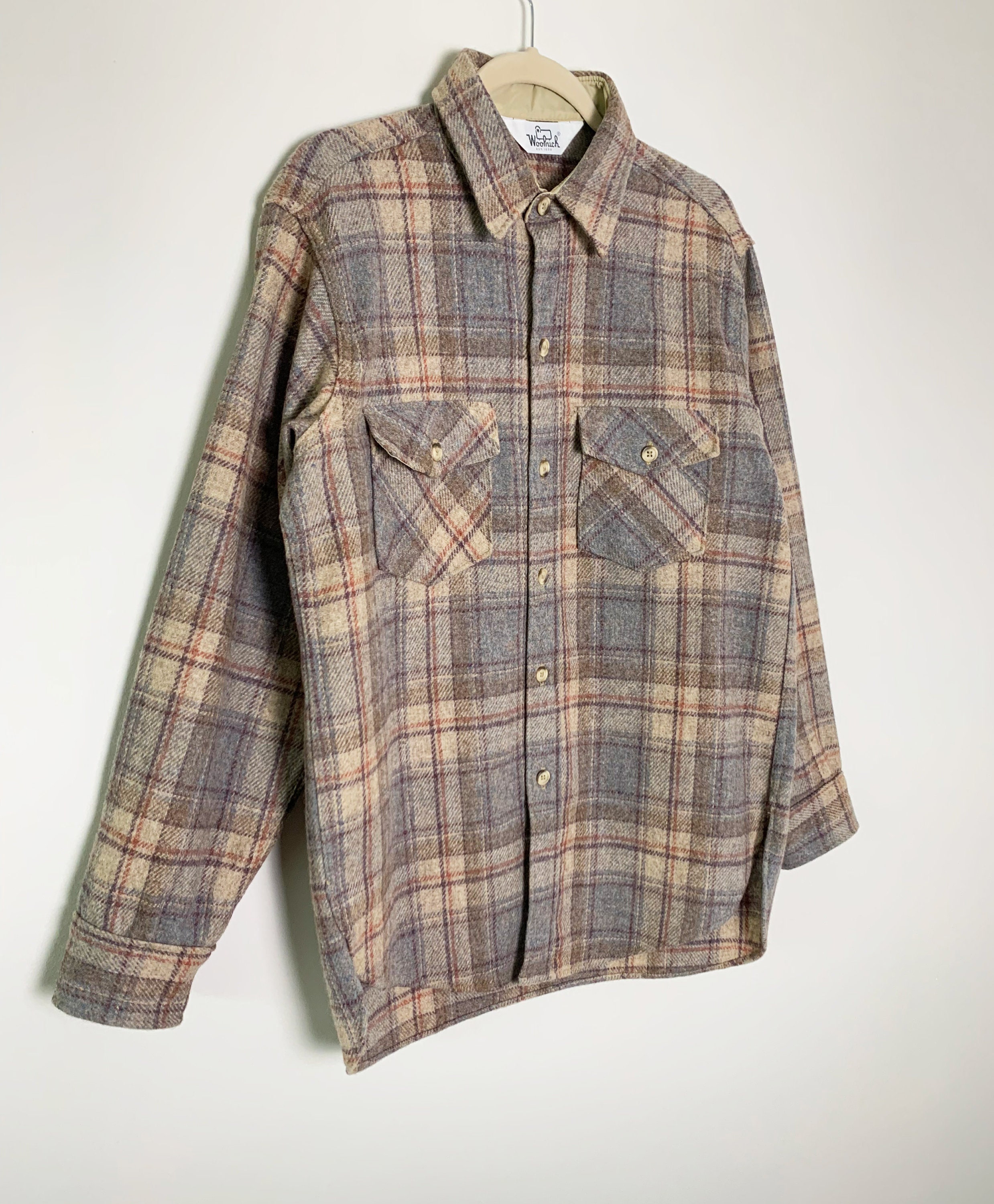 Vintage 60s Woolrich Earth Tone Plaid Flannel Button Down Shirt Made in ...
