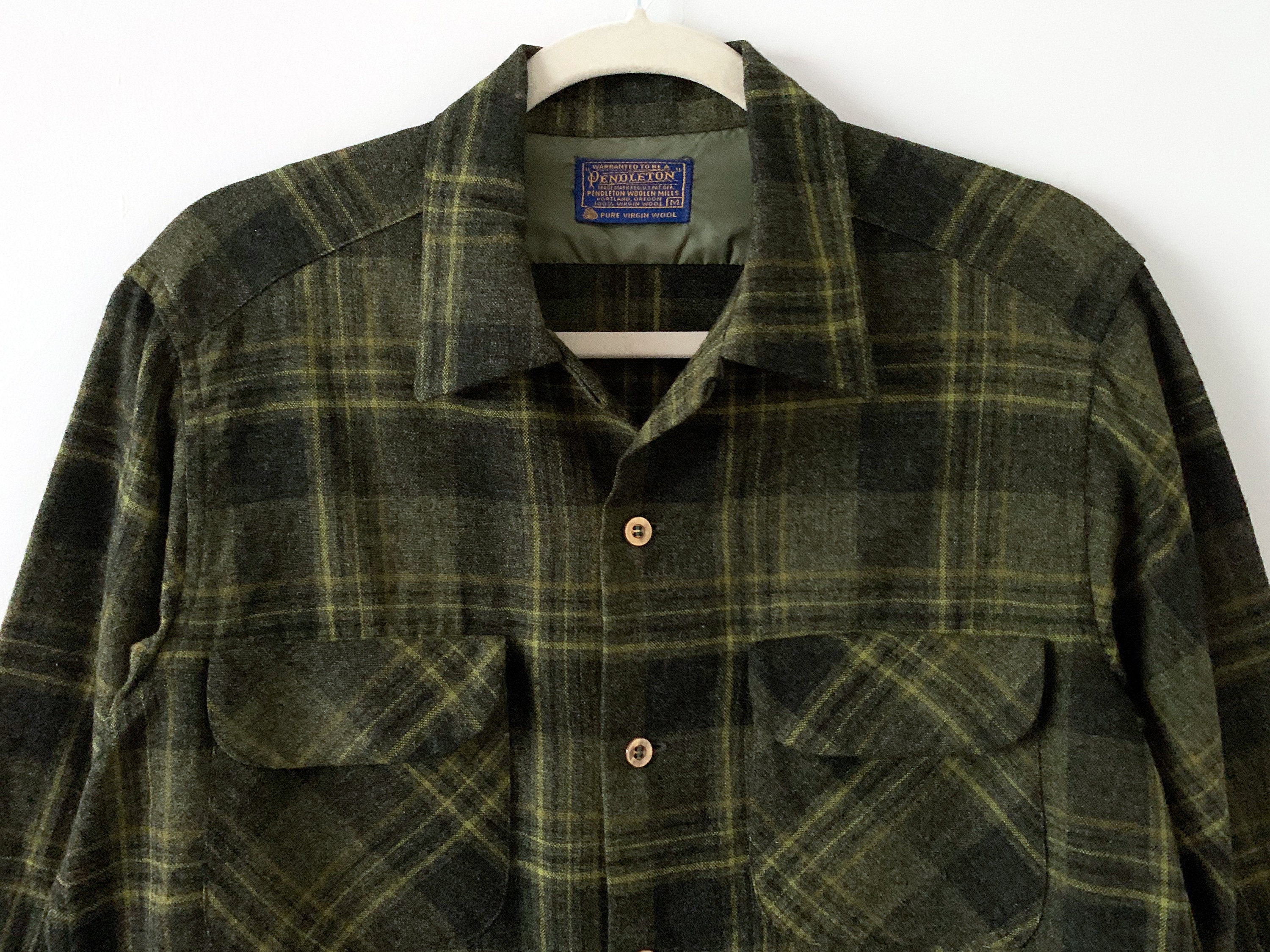 Vintage 60s Pendleton Wool Forest Green Earthtone Plaid Button Down Shirt Made in USA - Etsy