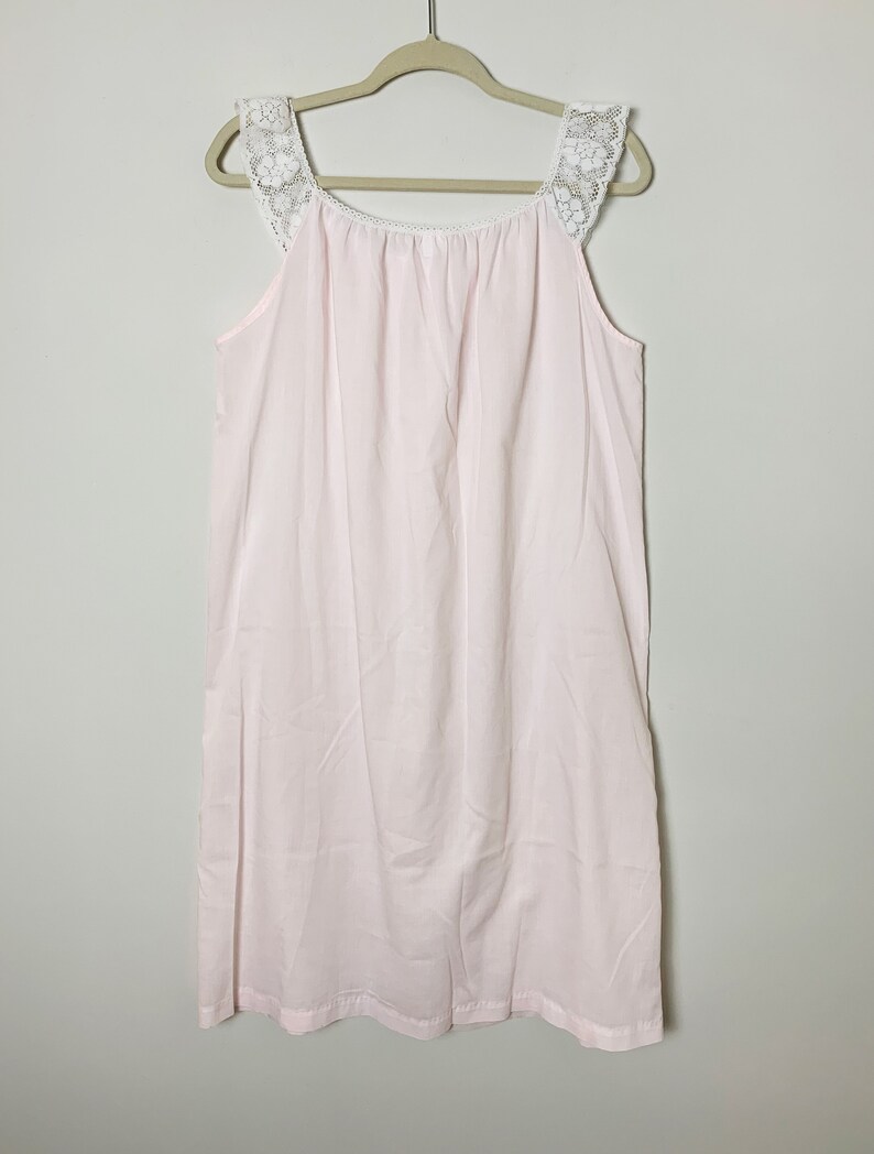 Vintage 60s Pink With White Lace Trim Shoulder Straps Nightgown Dress ...