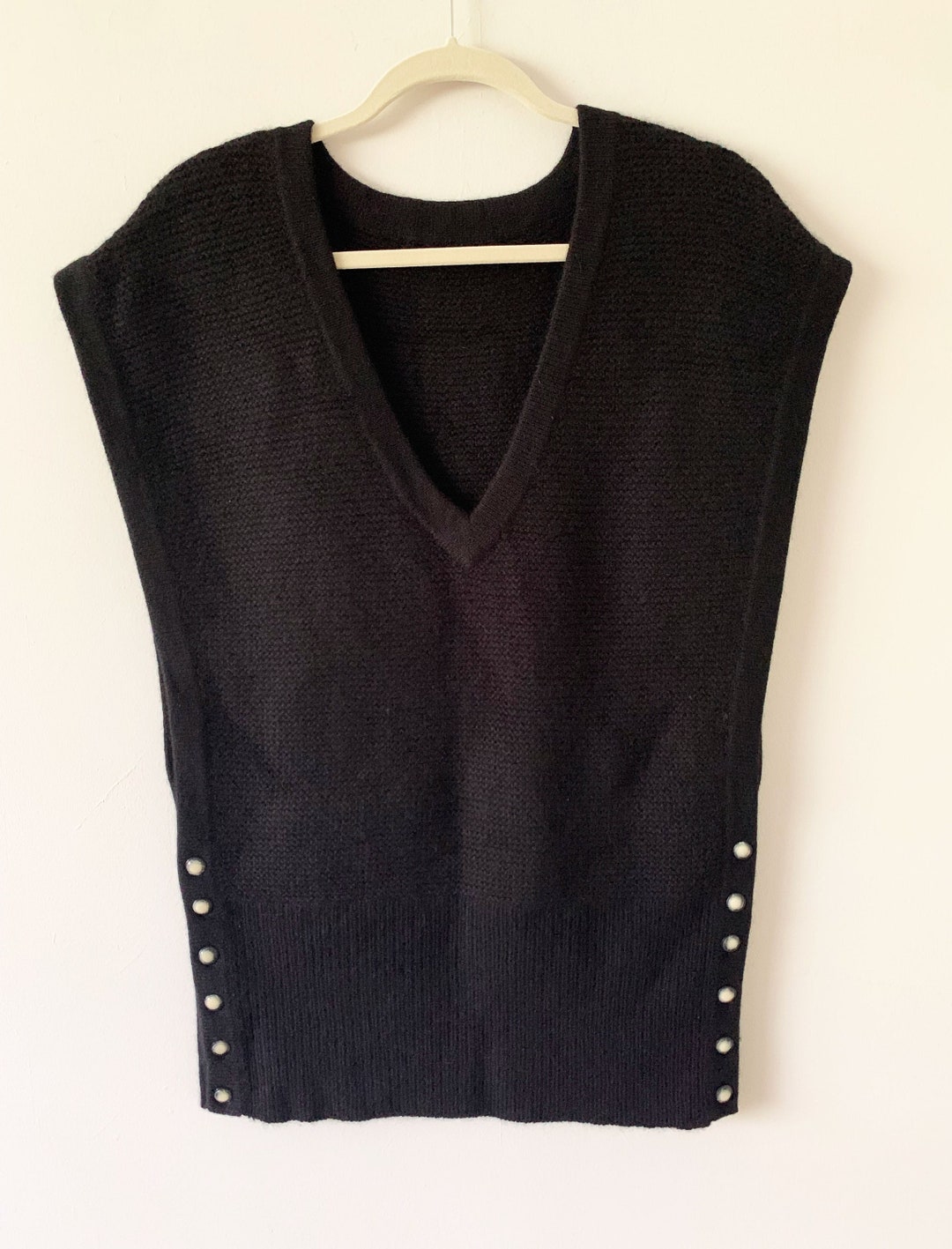Early 2000s Black Cashmere V-neck Sweater Vest Button Closure on Each ...