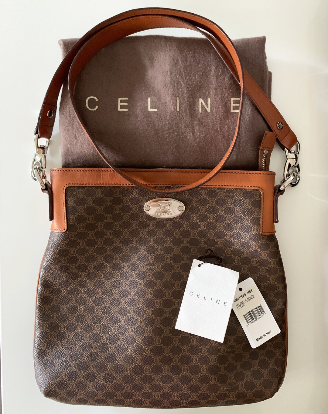 Vintage Early 2000s Authentic Celine Macadam Crossbody Bag Leather Trim ...