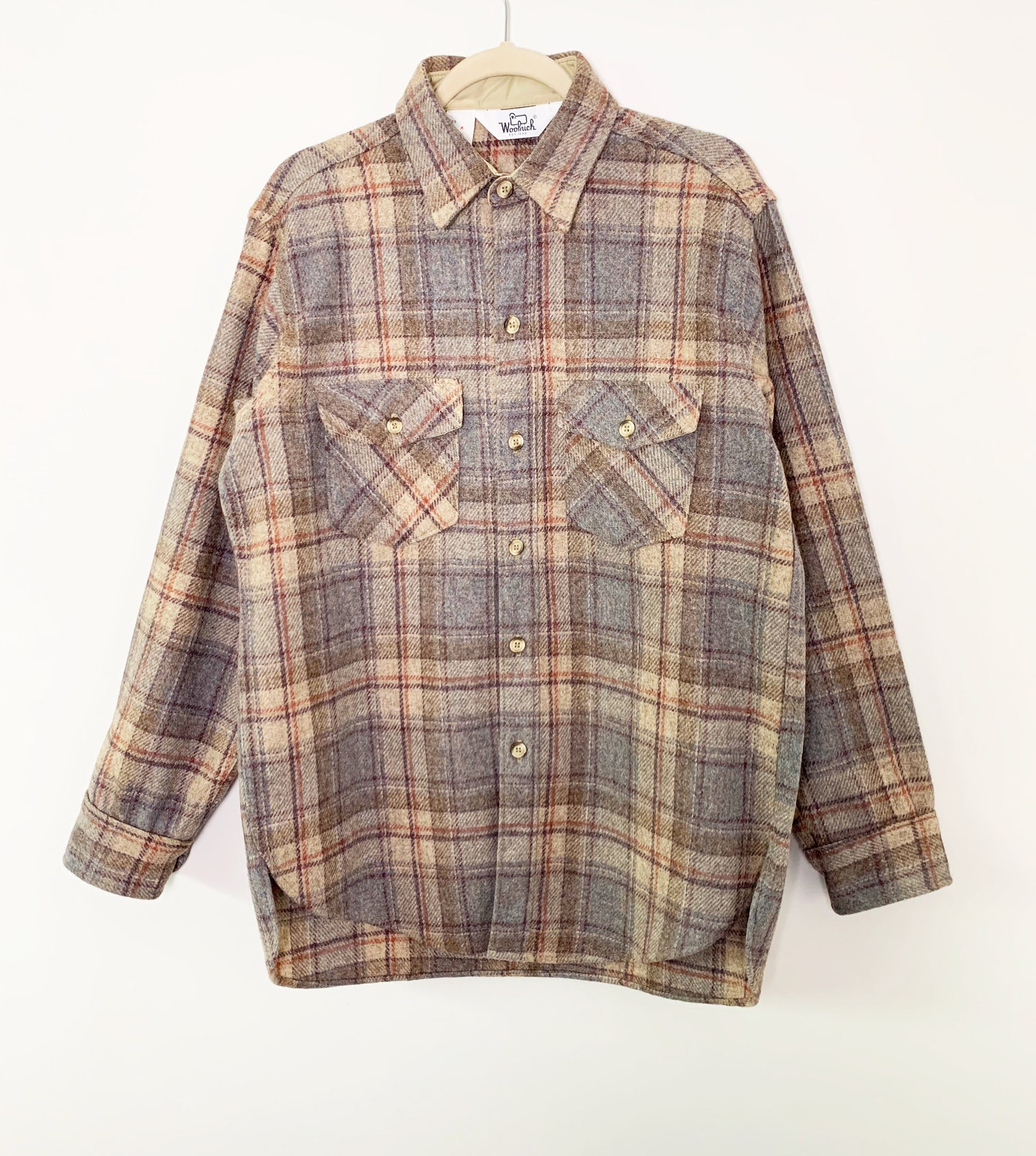Vintage 60s Woolrich Earth Tone Plaid Flannel Button Down Shirt Made in ...