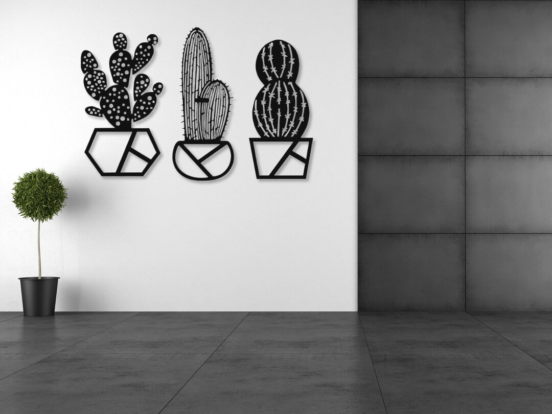 Wooden Cactus Wall Art 3 Piece Cactus Decor Large Living Room Decor ...