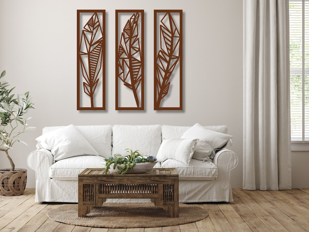 Geometric Tropical Leaves Decor, 3d Wooden Wall Art, Wood Leaf Wall ...