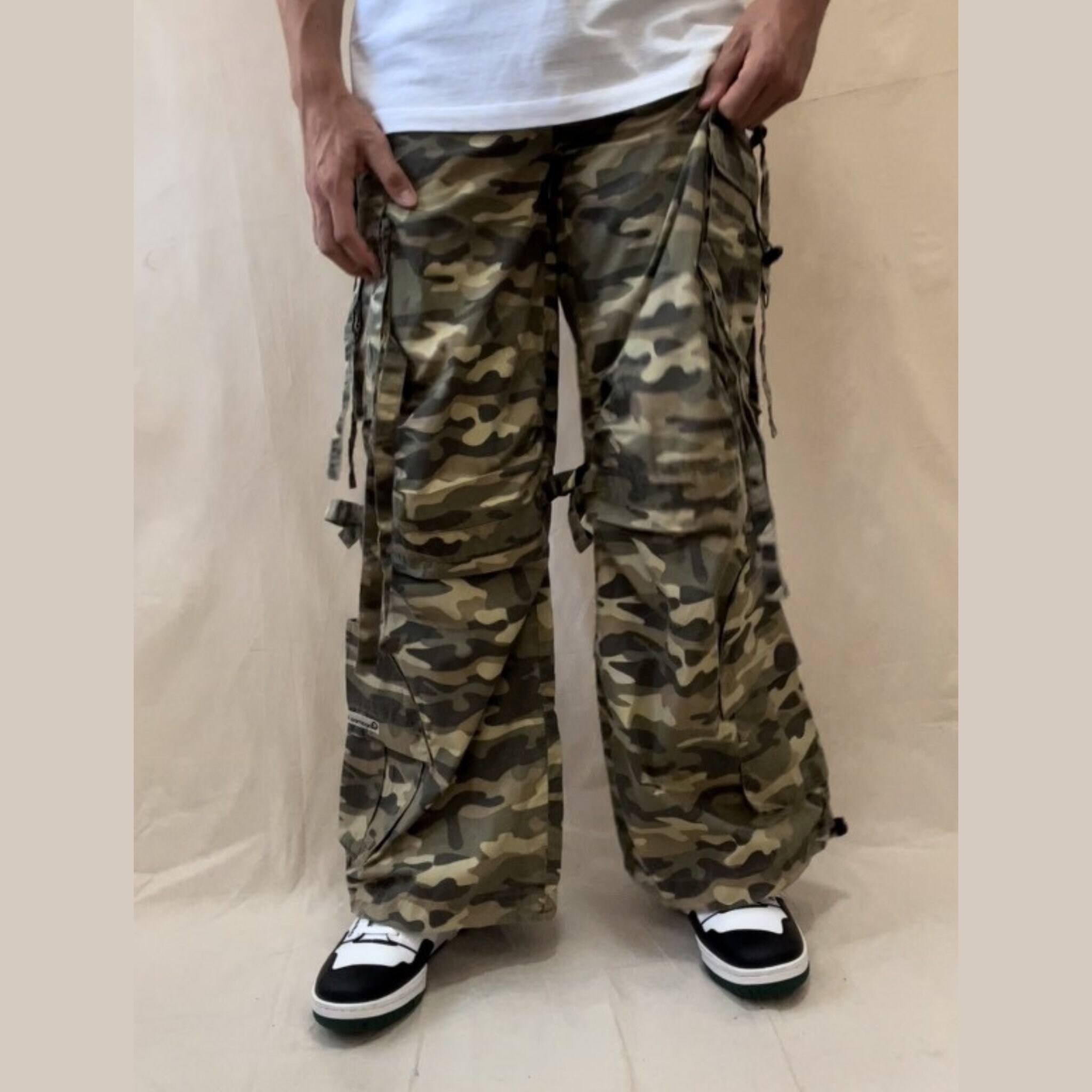 Vintage Y2k Cargo Baggy Grey Parachute Pants Deadstock New With Tags