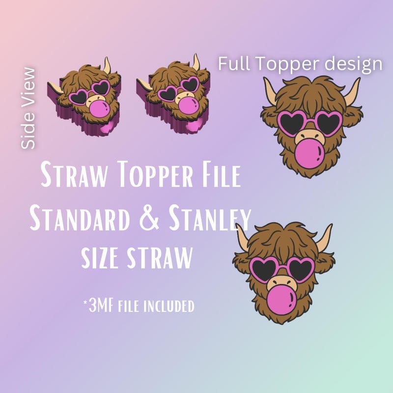 3d Cow Straw Topper File - Etsy