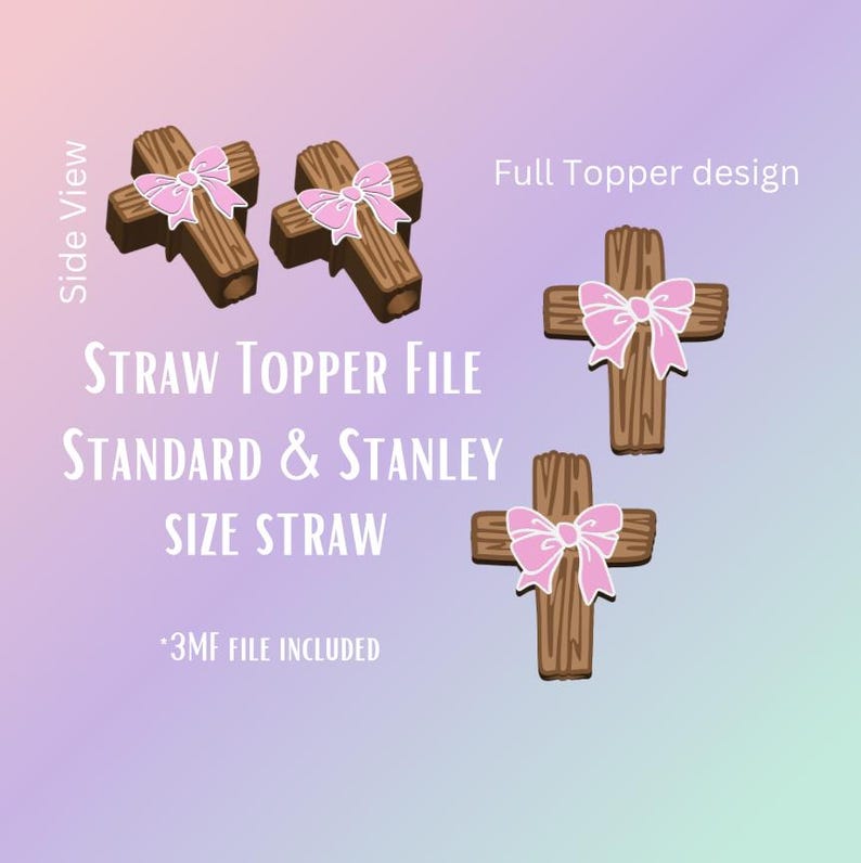 Cross With Bow Straw Topper Digital File | Fits Standard & Stanley ...