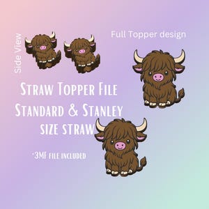 Baby Highland Cow Straw Topper STL File | 3D Print Cup Accessory | Fits ...