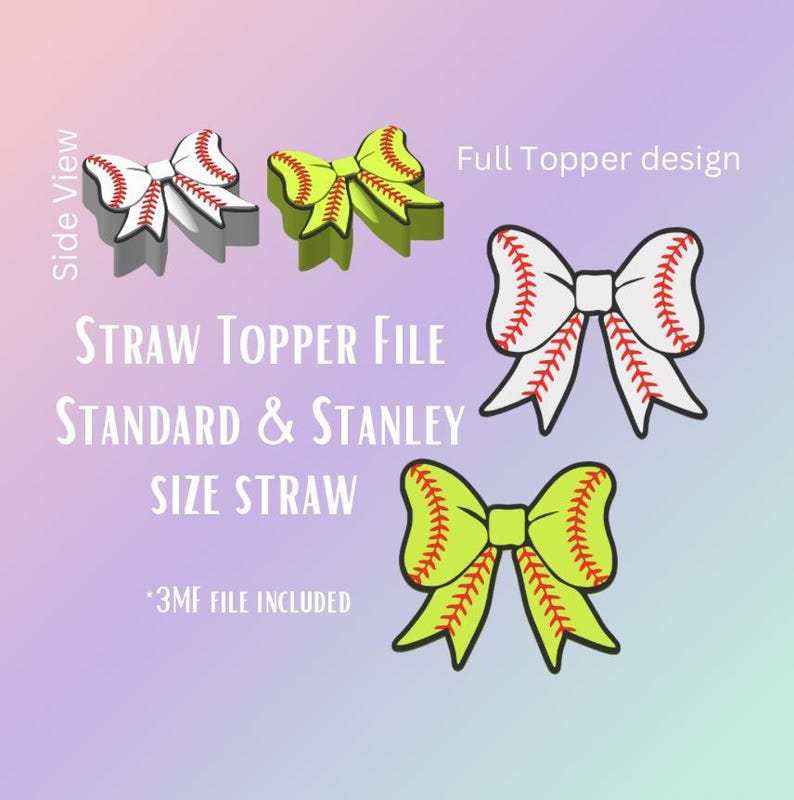 Baseball Bow Straw Topper Digital File | Fits Standard & Stanley Straws ...