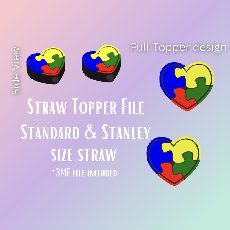 Puzzle Heart* Straw Topper 3d-print File | Fits Standard & Stanley ...
