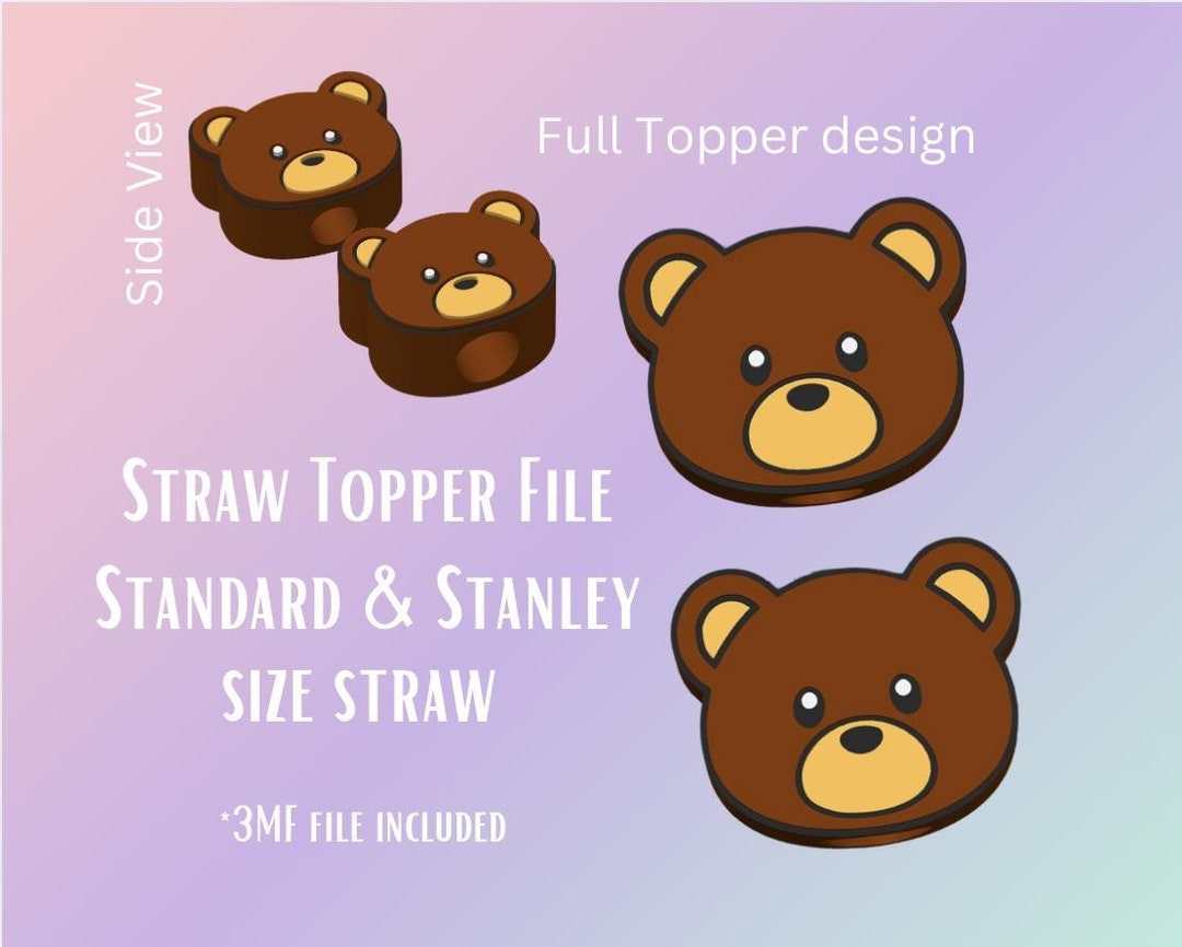 Bear Top Straw Topper 3d-print File | Fits Standard & Stanley Straws ...