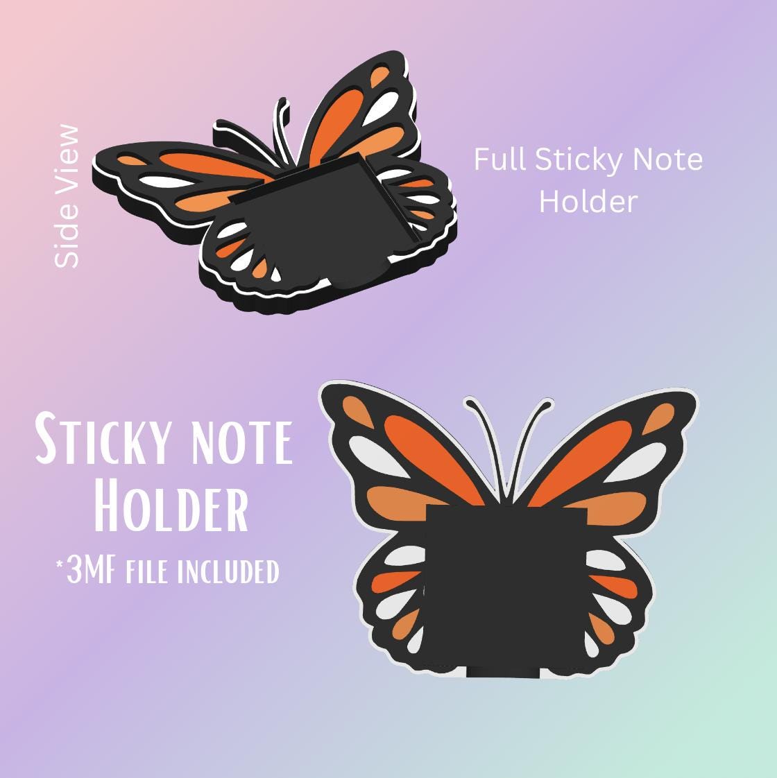 Butterfly Sticky Note Holder STL File | Cute Desktop Organizer | 3D ...