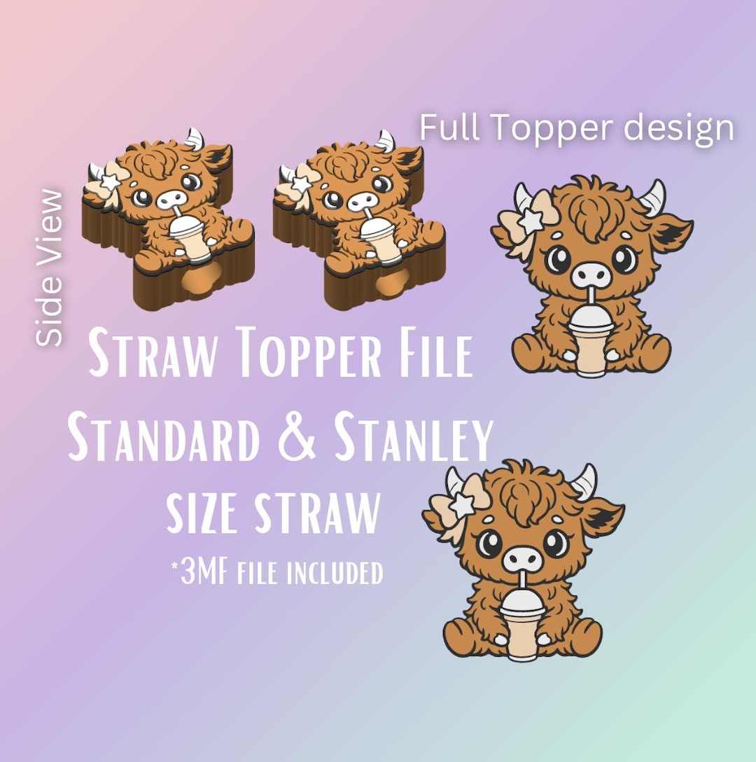 Coffee Cow* Straw Topper 3d-print File | Fits Standard & Stanley Straws ...