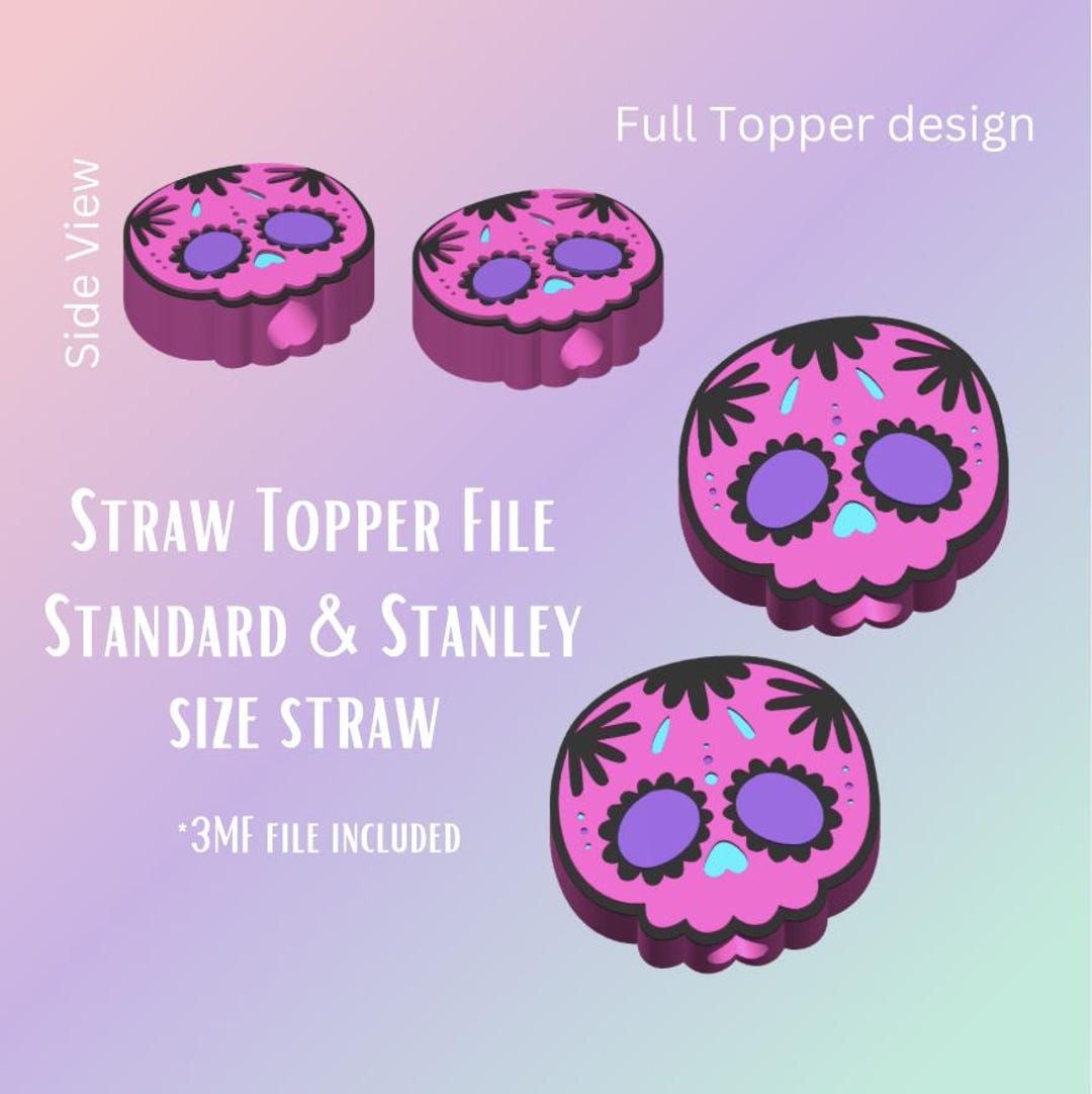 Sugar Skull Straw Topper 3d-print File | Fits Standard & Stanley Straws ...