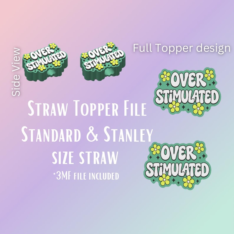 Overstimulated* Straw Topper 3d-print File | Fits Standard & Stanley ...