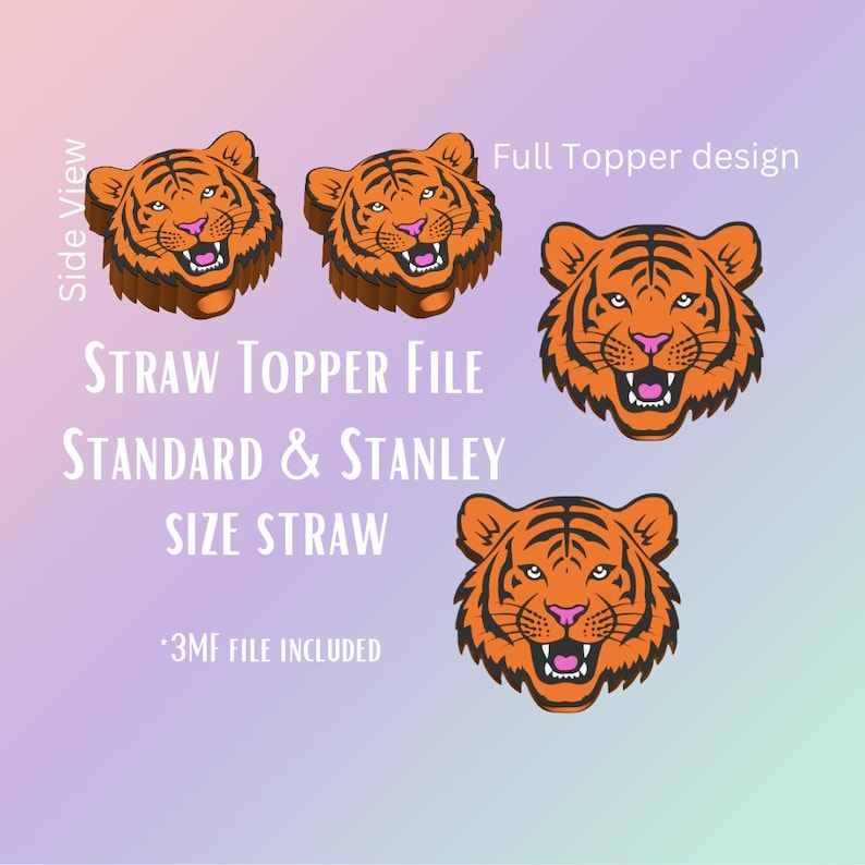 Tiger Straw Topper Digital File | Fits Standard & Stanley Straws | Pre ...
