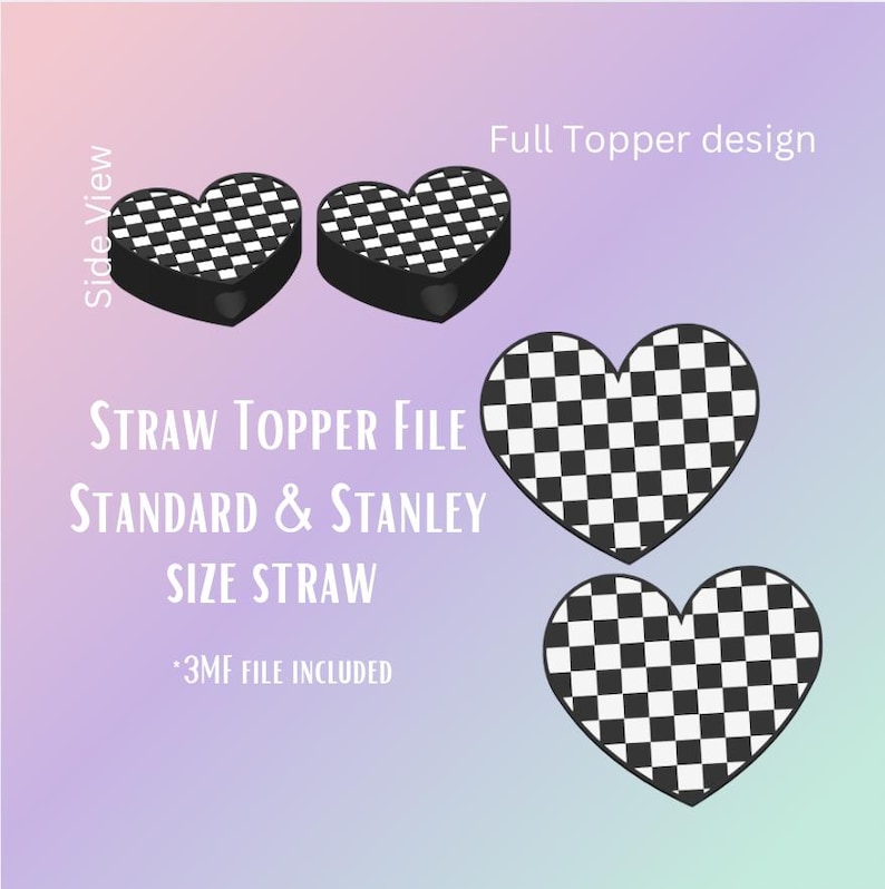 Checkered Heart 3d-print File | Fits Standard & Stanley Straws | Pre ...