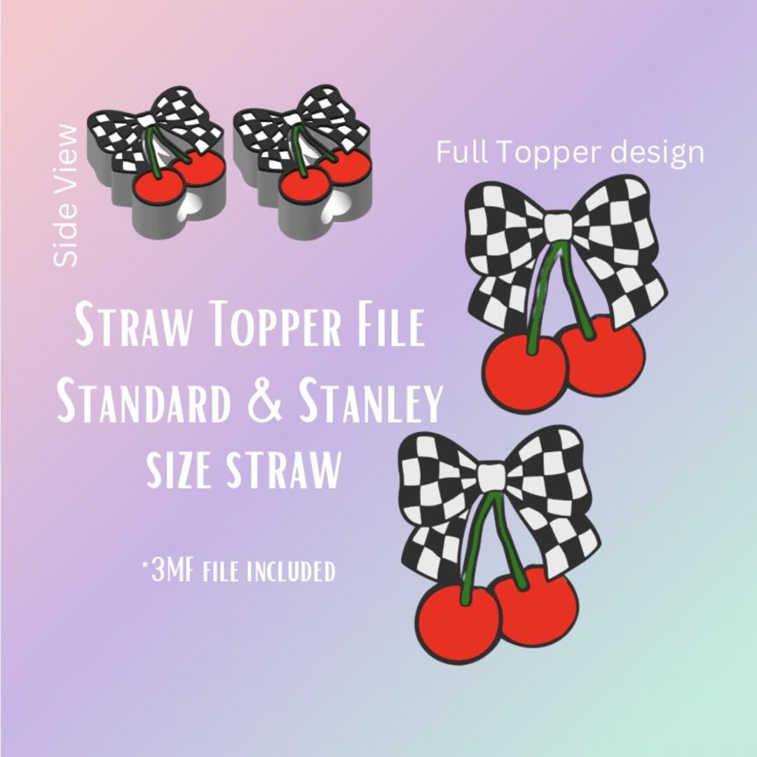 Cherry Checkerboard Bow Straw Topper | 3D Print File | Fits Standard ...