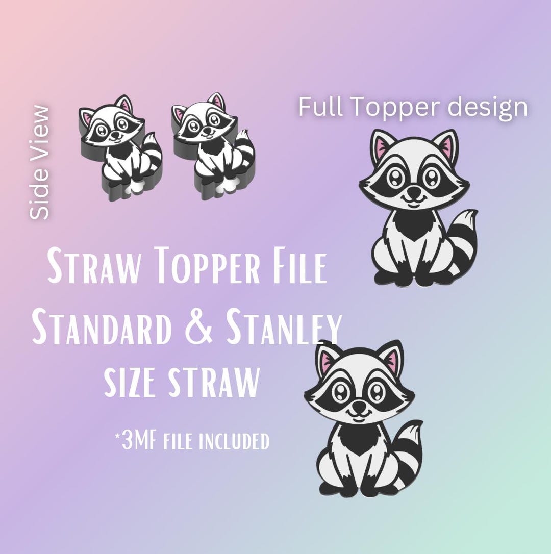 Raccoon Straw Topper Digital File | Fits Standard & Stanley Straws ...