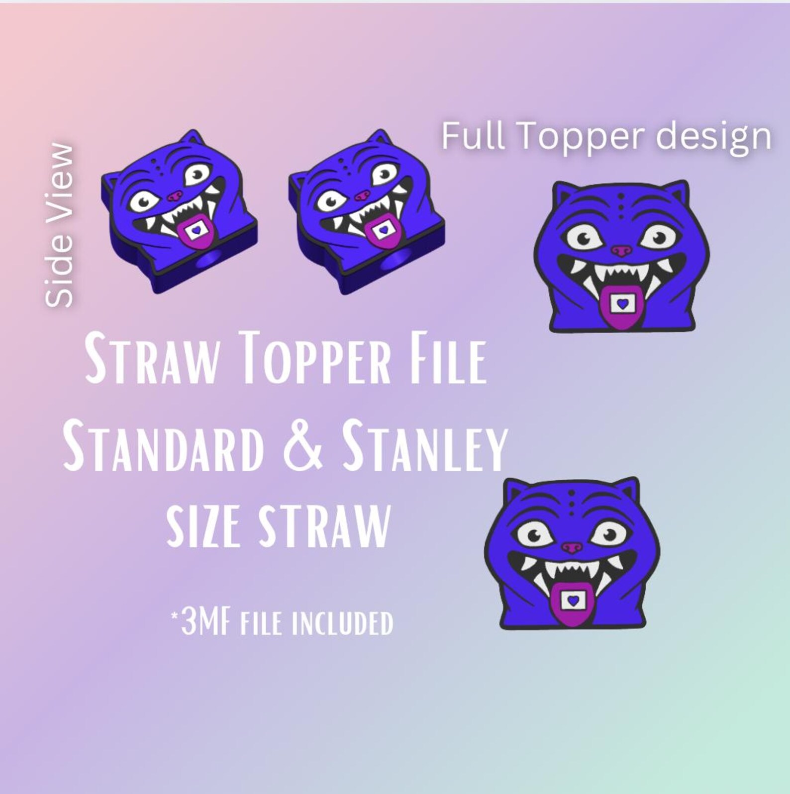 Demon Cat* Straw Topper Digital File | Fits Standard & Stanley Straws ...