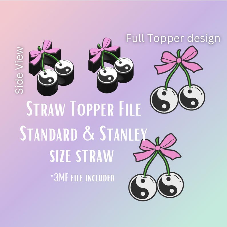 Ying Yang Cherry* Straw Topper 3d-print File | Fits Standard & Stanley ...