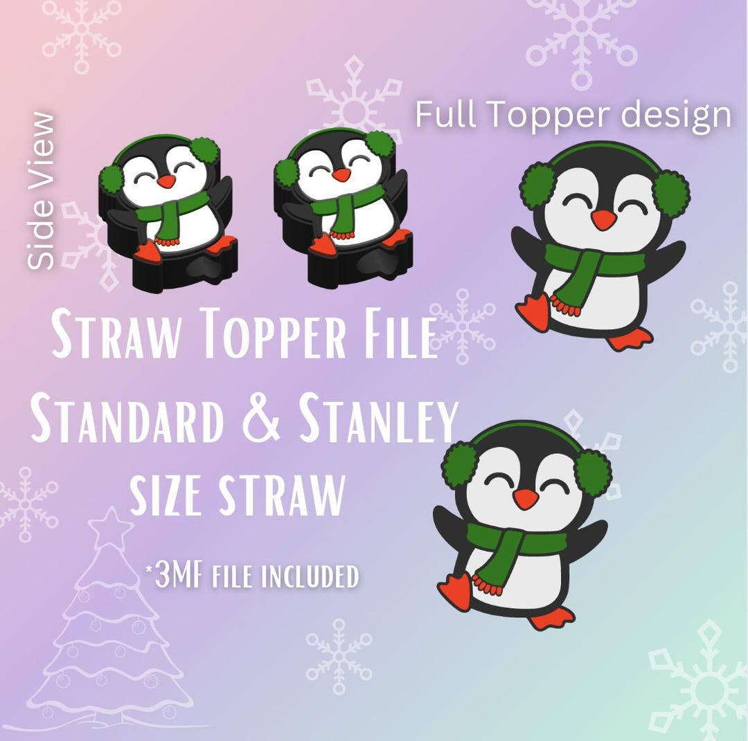 Earmuff Penguin* Straw Topper 3d-print File | Fits Standard & Stanley ...