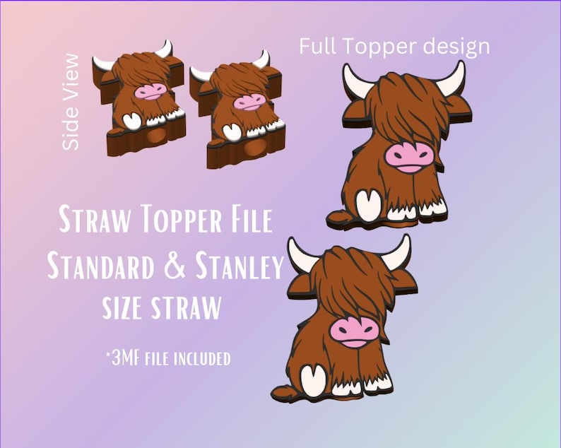 Highland Cow Straw Topper STL File | 3D Print Cup Accessory | Fits ...