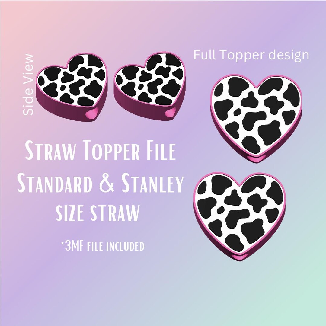 Cow Heart 3d-print File | Fits Standard & Stanley Straws | Pre-colored 3MF - Etsy