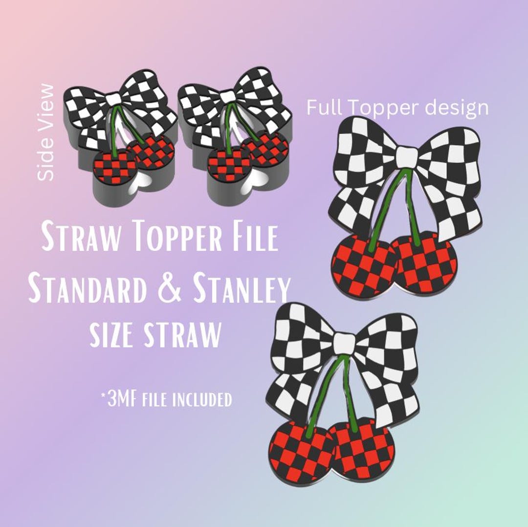 Checkerboard Cherry Bow Straw Topper | 3D Print File | Fits Standard ...