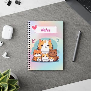 Cute Cat Family Wirobound Softcover A5 Notebook, Personalized Notebook ...