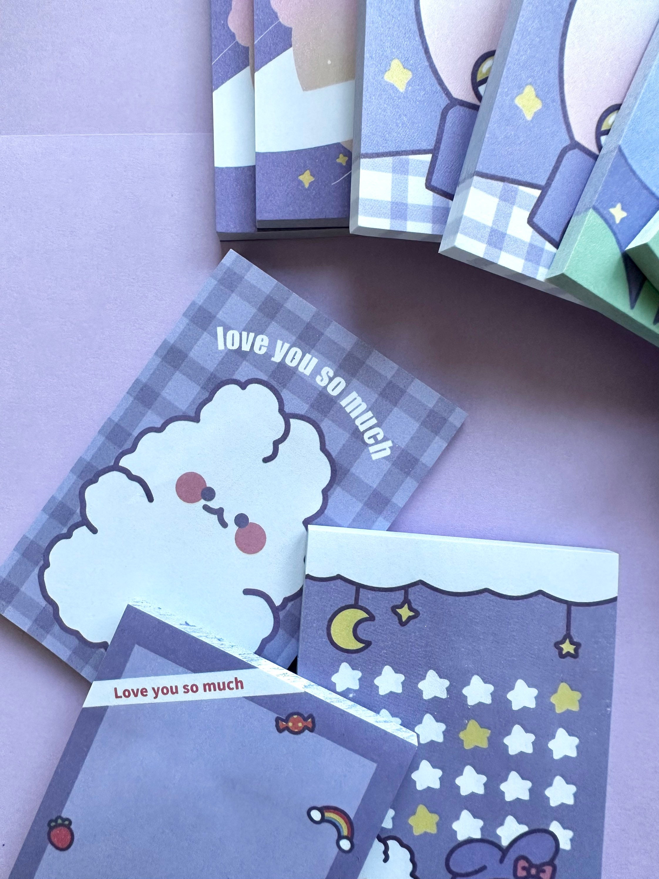 Cute Purple Sticky Notes Cartoon Memo Pad Kawaii Notepad - Etsy
