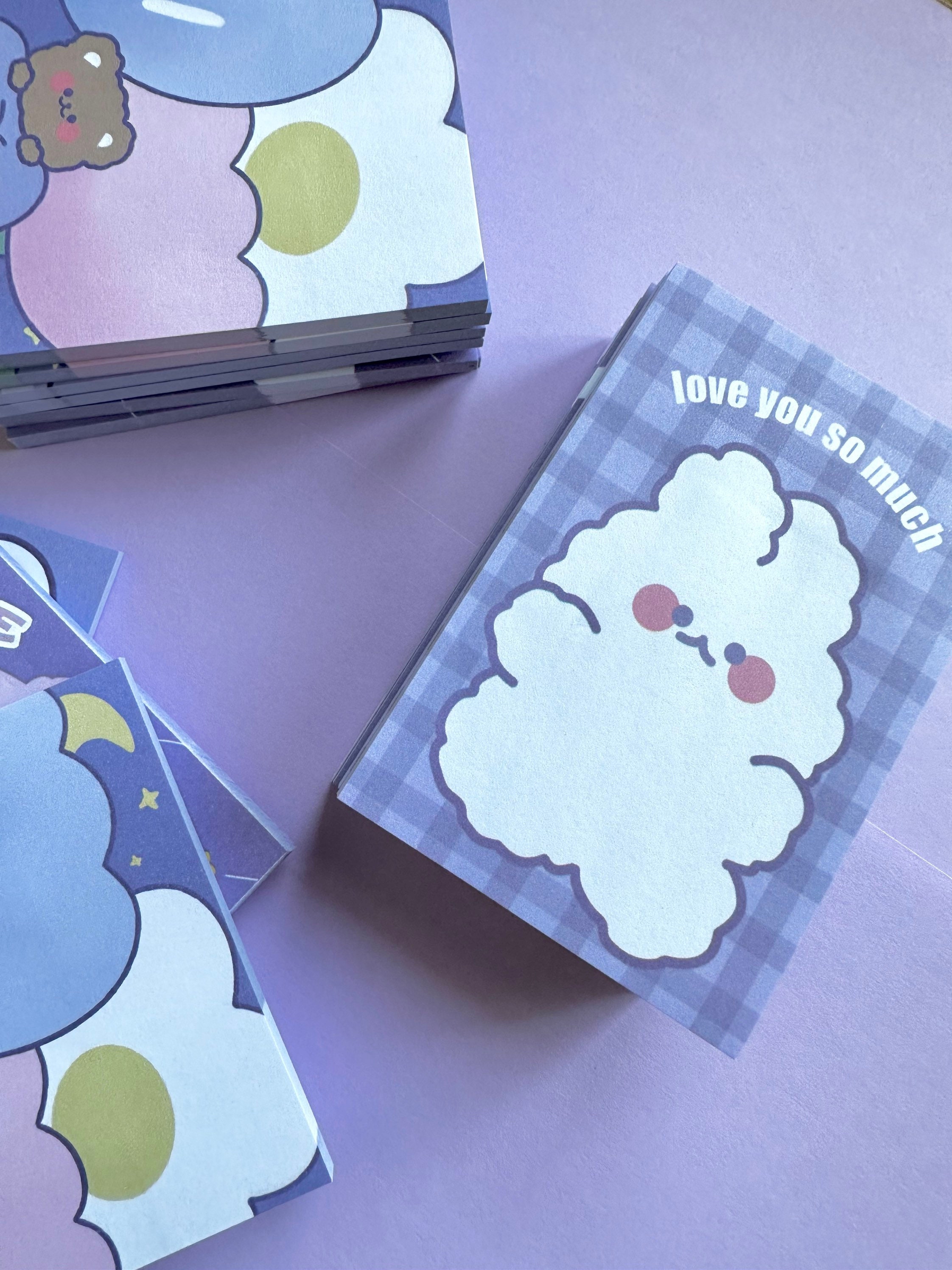 Cute Purple Sticky Notes Cartoon Memo Pad Kawaii Notepad - Etsy