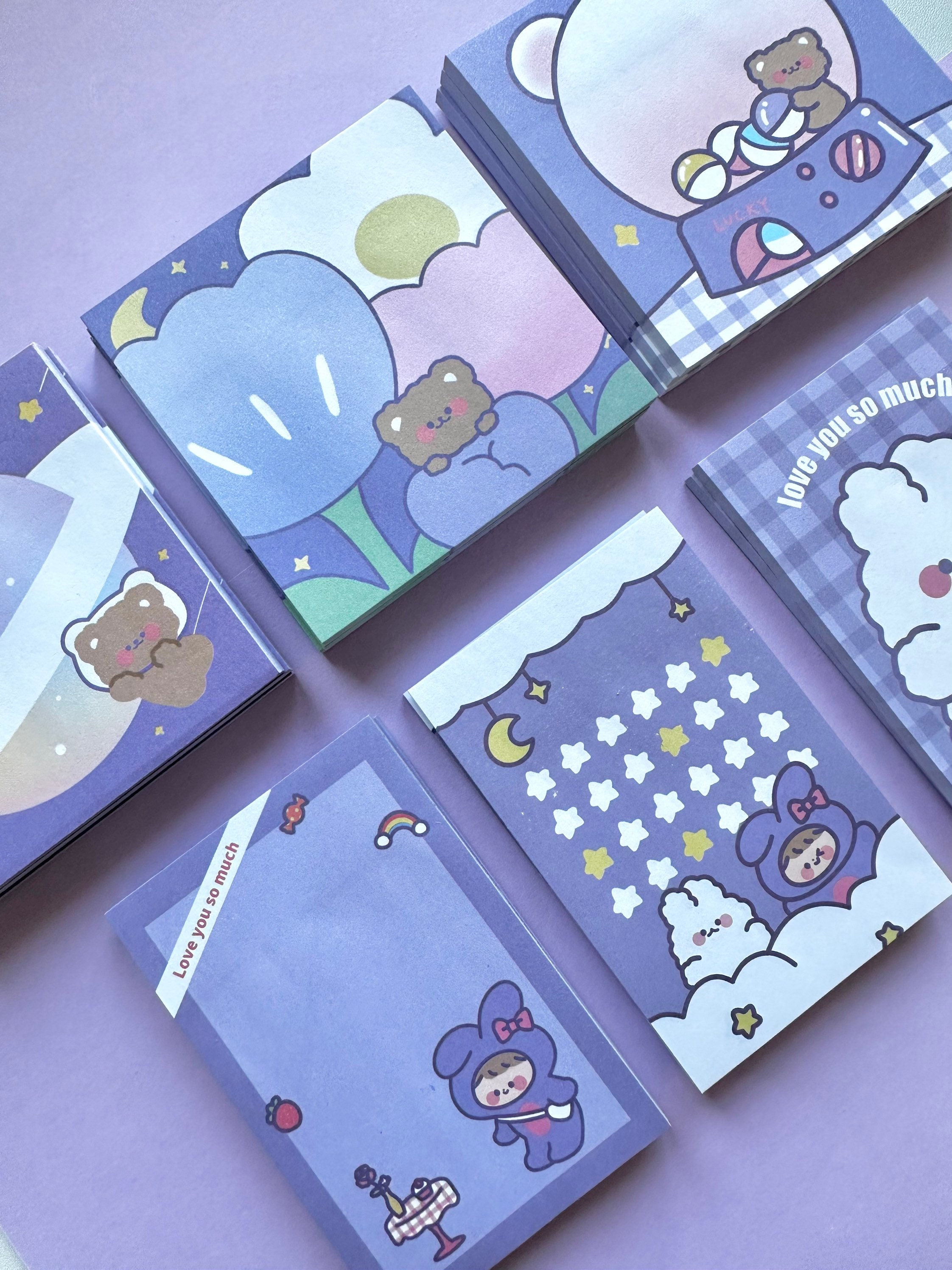Cute Purple Sticky Notes Cartoon Memo Pad Kawaii Notepad - Etsy