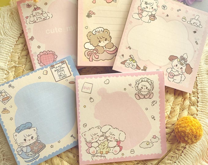 Cute Cat Sticky Memo Pad Set, Cartoon Memo Pad, Kawaii Animal Notes ...