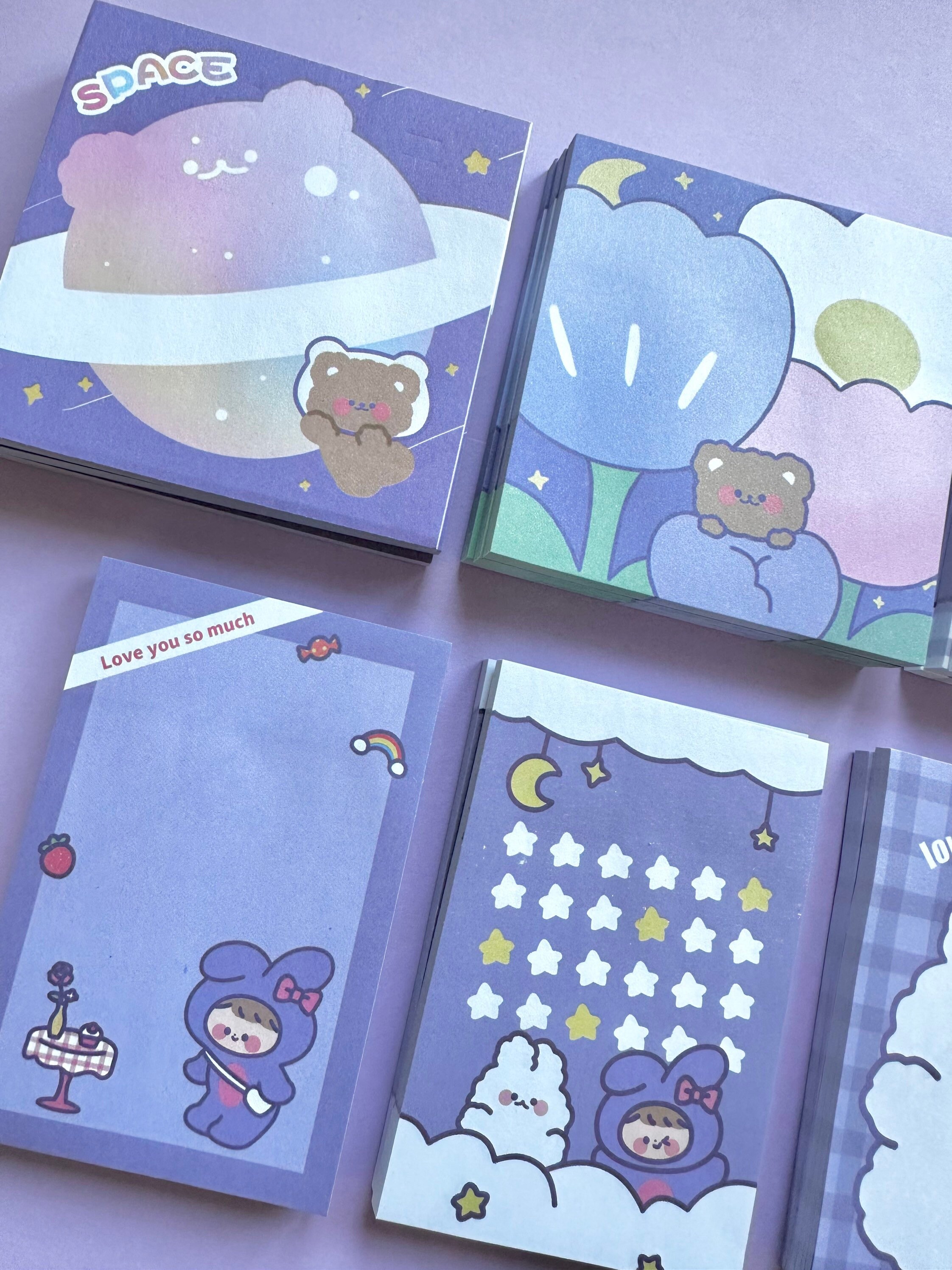 Cute Purple Sticky Notes Cartoon Memo Pad Kawaii Notepad - Etsy