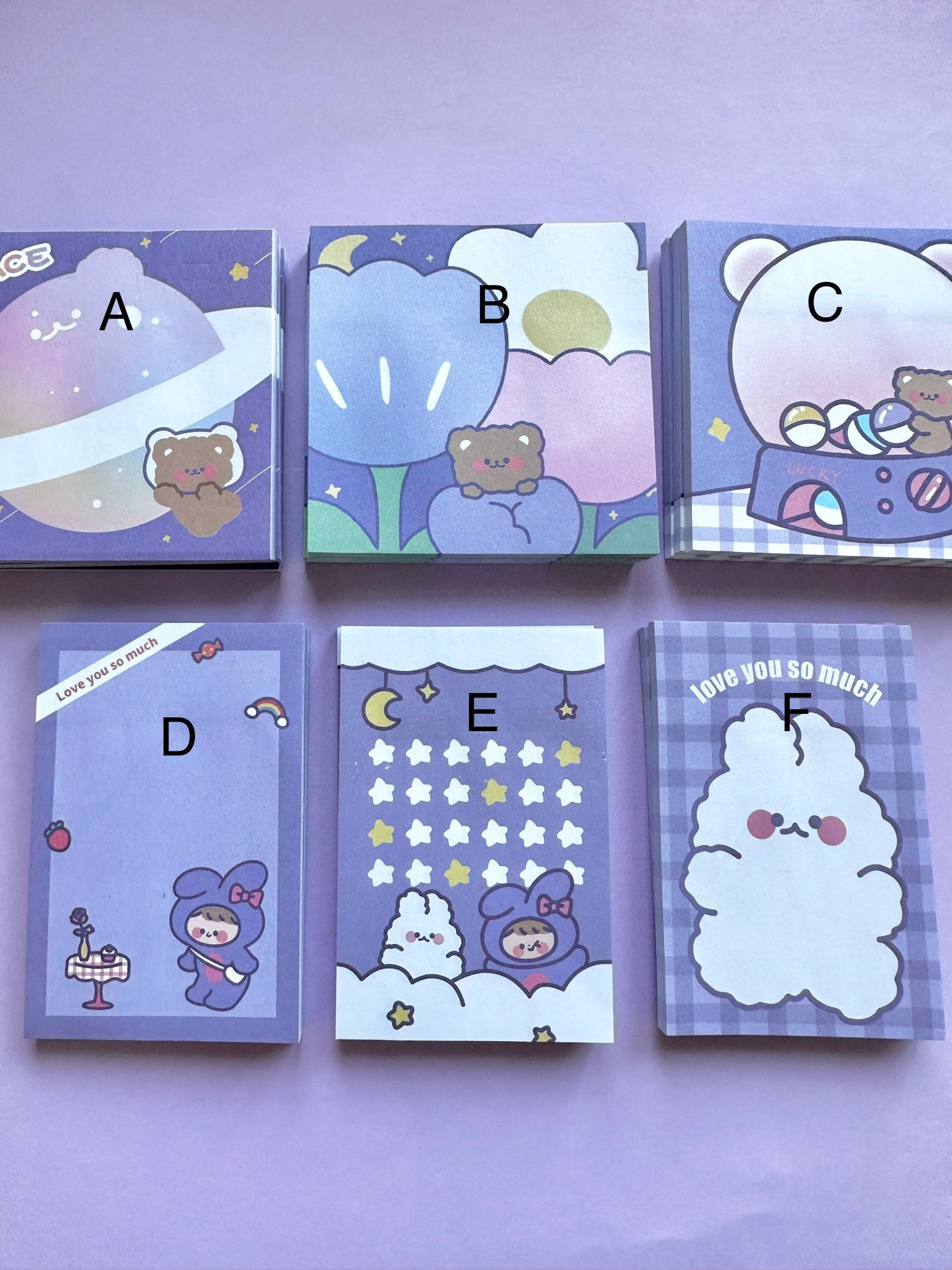 Cute Purple Sticky Notes Cartoon Memo Pad Kawaii Notepad - Etsy