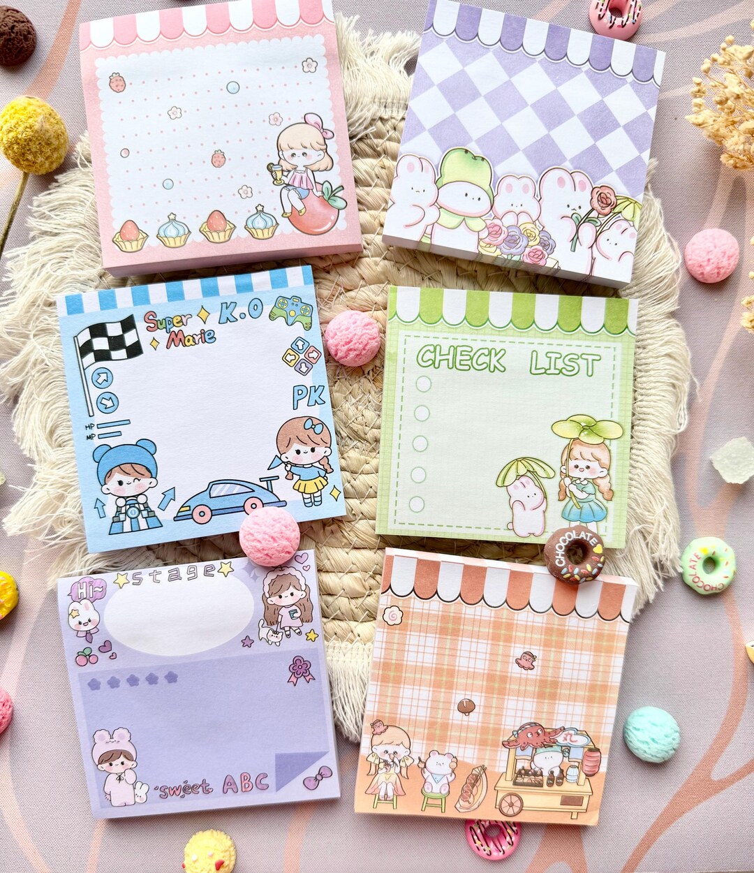 Cute Rainbow Kawaii Sticky Notes, Cartoon Memo Pad, Kawaii Notepad ...