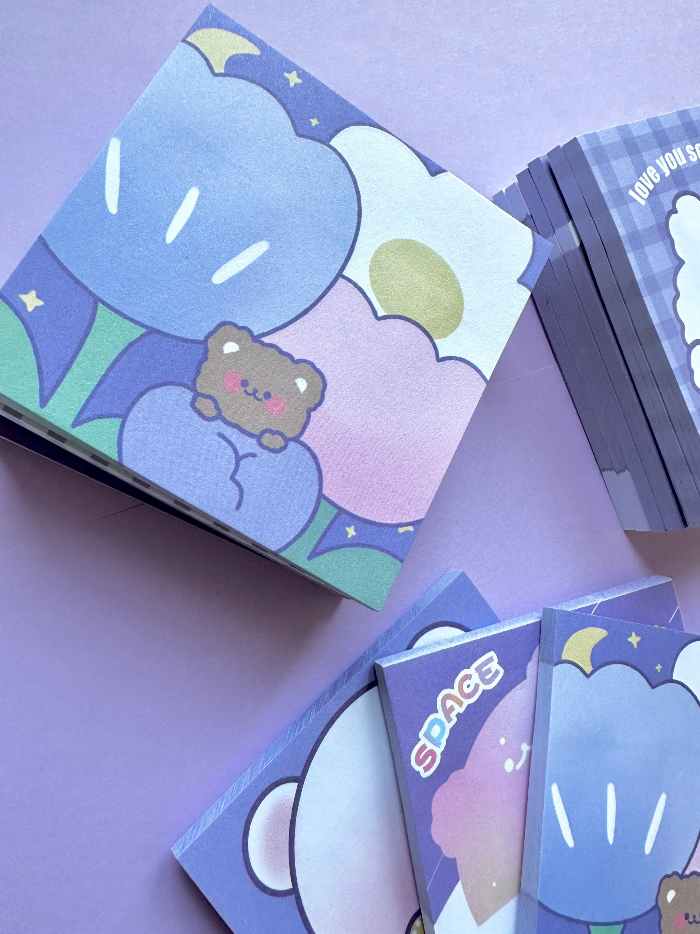 Cute Purple Sticky Notes Cartoon Memo Pad Kawaii Notepad - Etsy