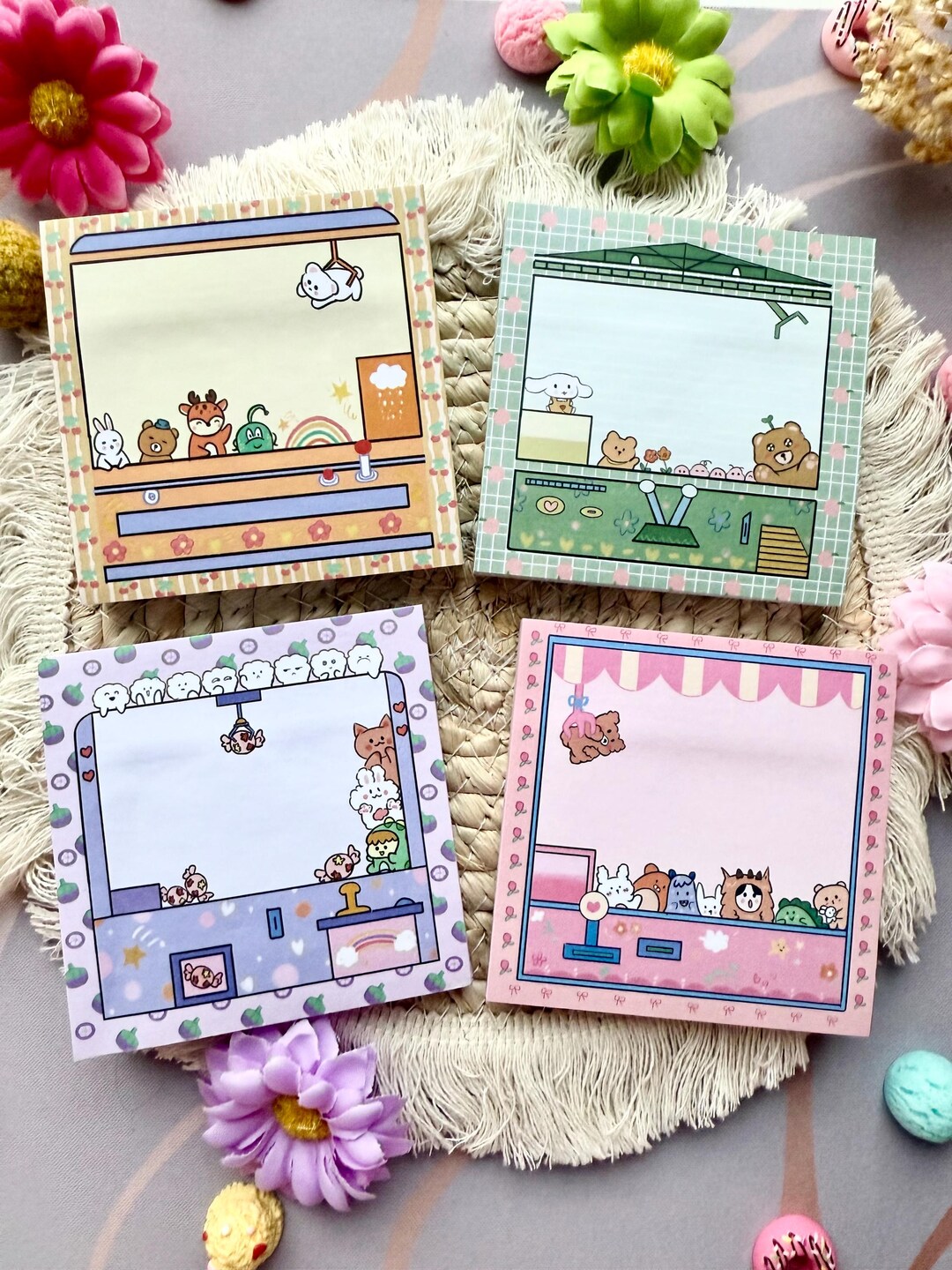 Cute Rainbow Animals Friends Sticky Notes, Cartoon Memo Pad, Kawaii ...