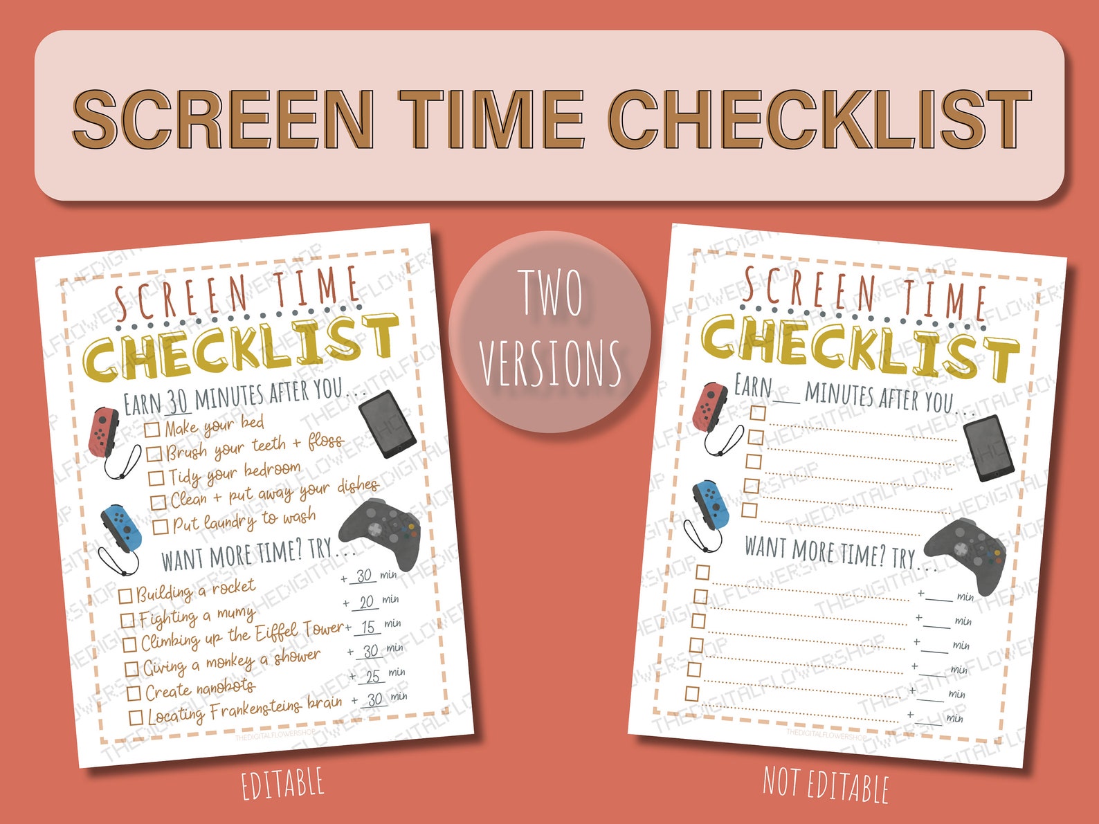 Screen Time Checklist Editable Printable Screen Chart Screen Time ...