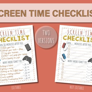 Screen Time Checklist Editable Printable Screen Chart Screen Time ...