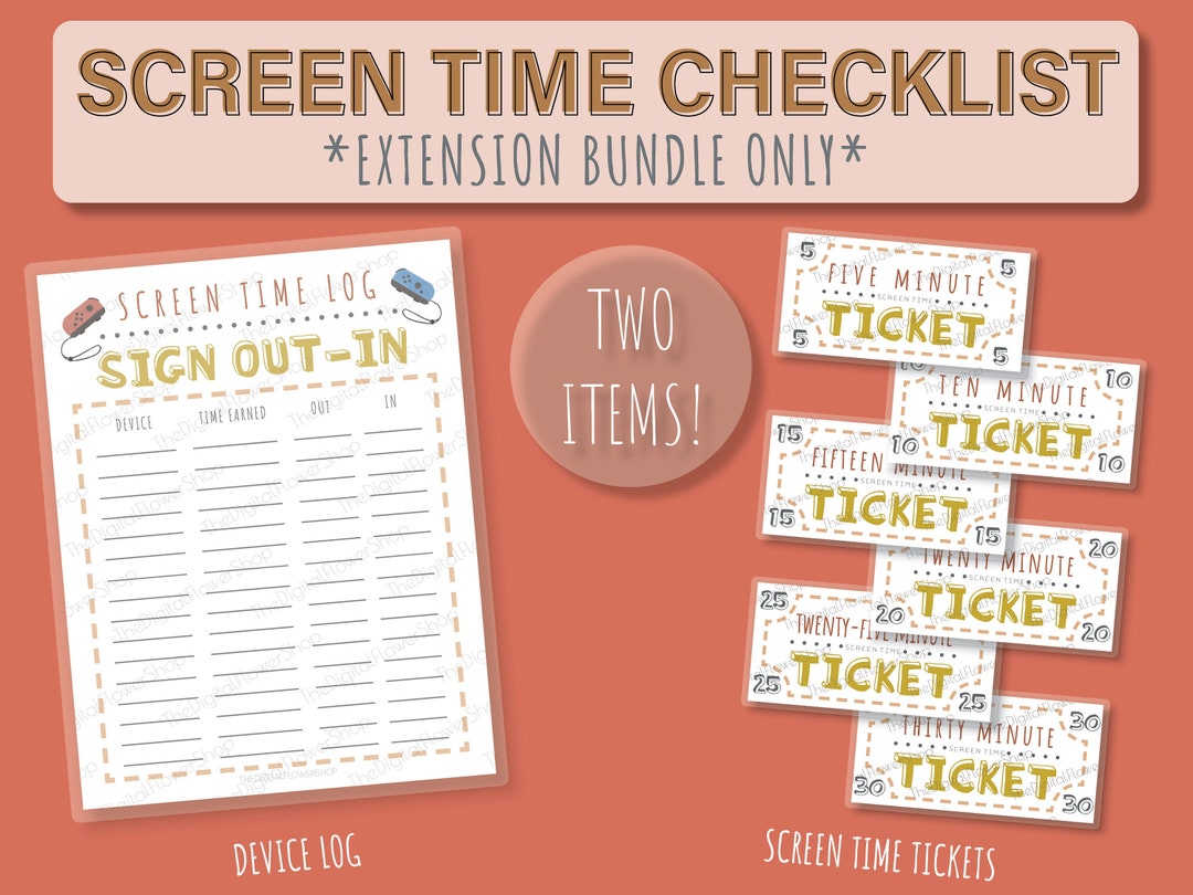 Screen Time Log Screen Time Tickets Screen Time Bucks Printable Chore ...
