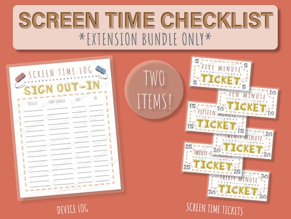 Screen Time Log Screen Time Tickets Screen Time Bucks | Etsy