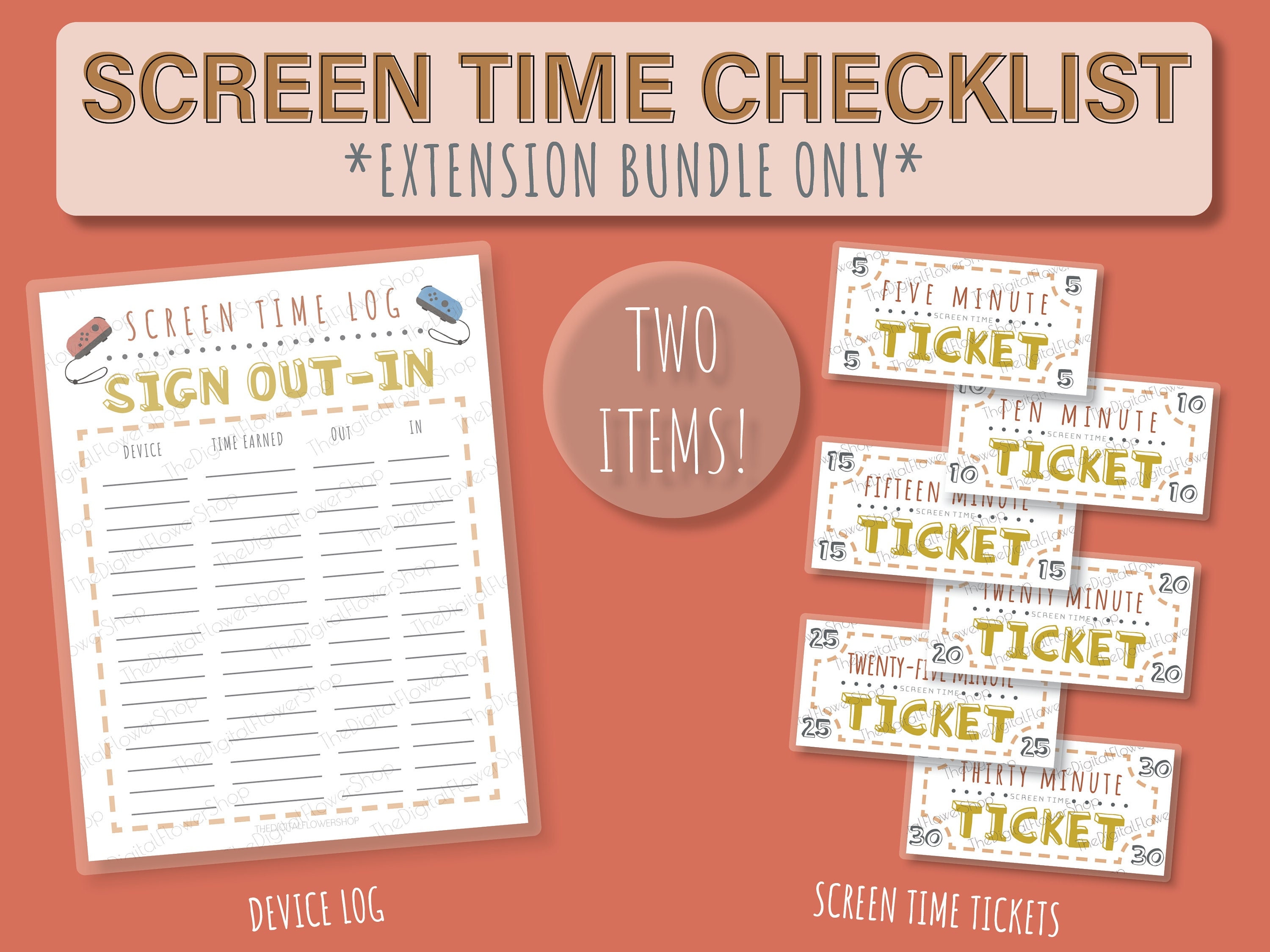 Screen Time Log Screen Time Tickets Screen Time Bucks Printable Chore ...