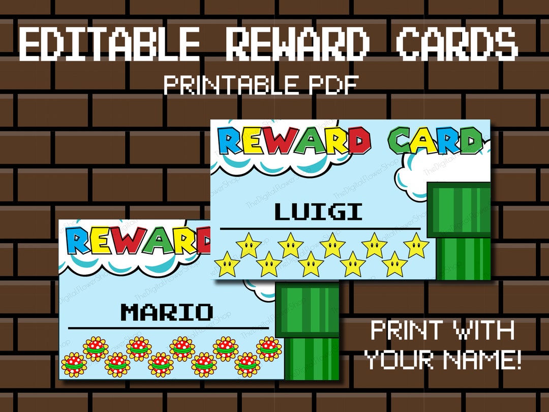 Super Mario Inspired Reward Cards Editable PDF Reward Card Punch Card ...