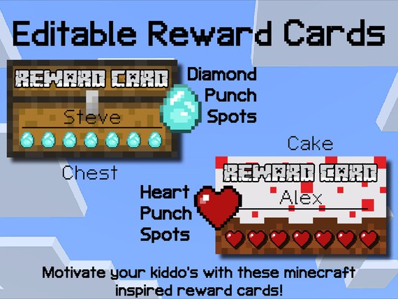 Minecraft Inspired/editable Pdf/reward Card/punch - Etsy