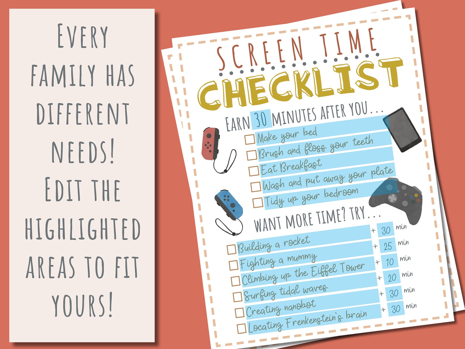 Screen Time Checklist Editable Printable Screen Chart Screen Time ...